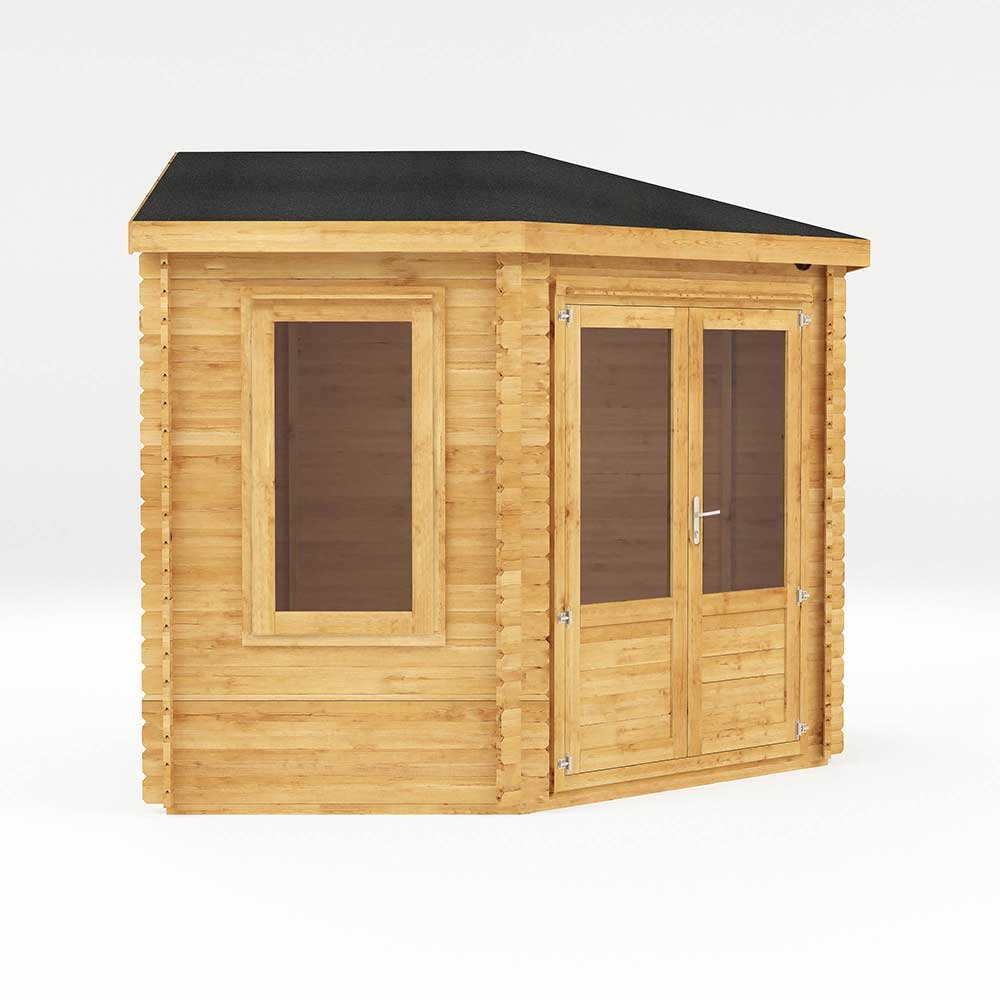 10 x 10 Mercia Corner Log Cabin 28mm Logs - double glazed as standard ...