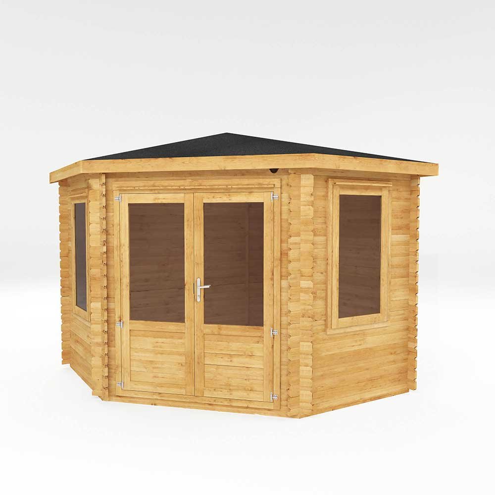 10 x 10 Mercia Corner Log Cabin 28mm Logs - double glazed as standard ...