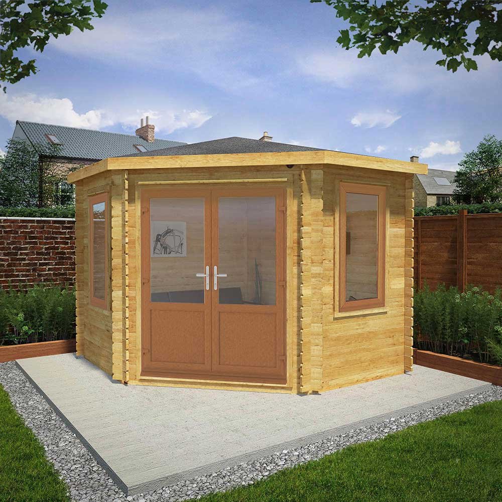 10 x 10 Mercia Corner Log Cabin 28mm Logs - double glazed as standard ...