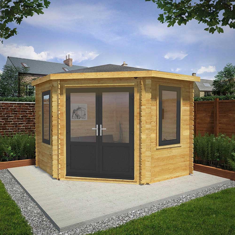 10 x 10 Mercia Corner Log Cabin 28mm Logs - double glazed as standard ...