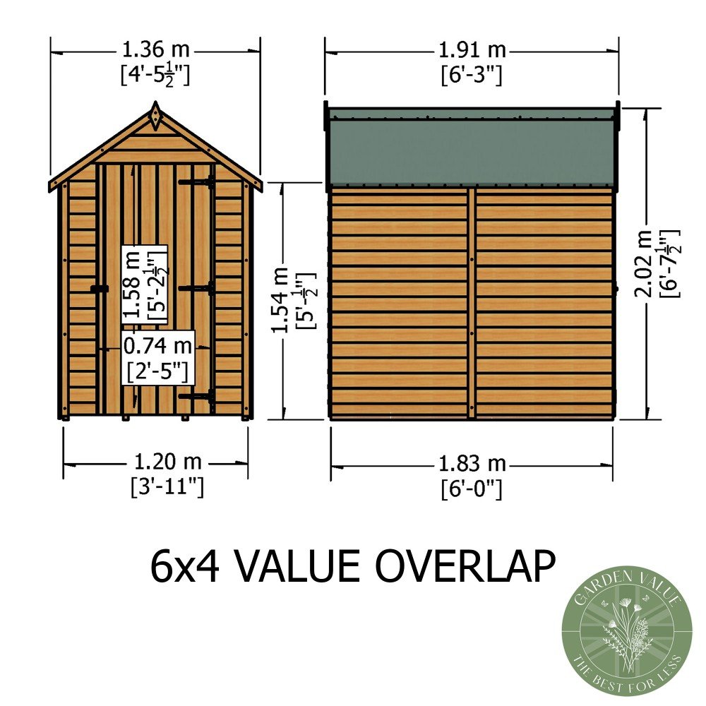 6 x 4 Shire Value Overlap Shed - Windowless - elbec garden buildings