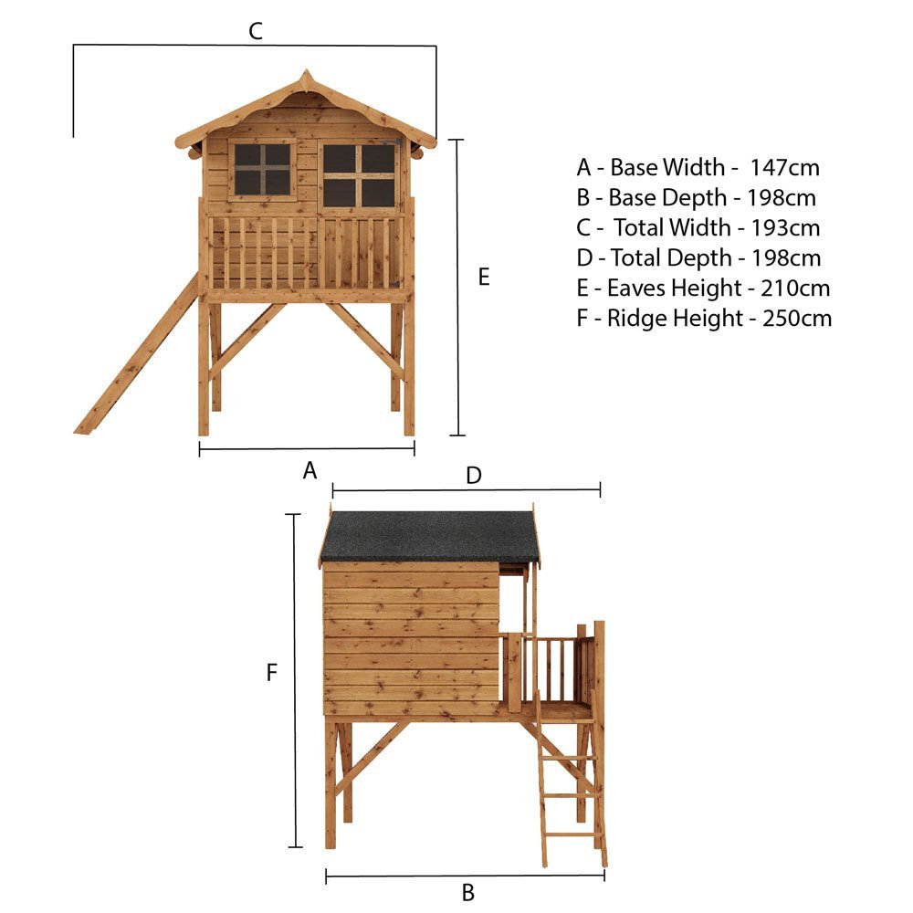 5 x 5 (1.49m x 1.51m) Mercia Poppy Playhouse with Tower - elbec garden buildings