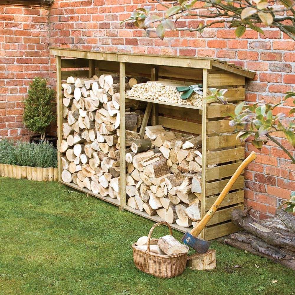 8 x 2 Rowlinson Large Log Store with Shelf - elbec garden buildings