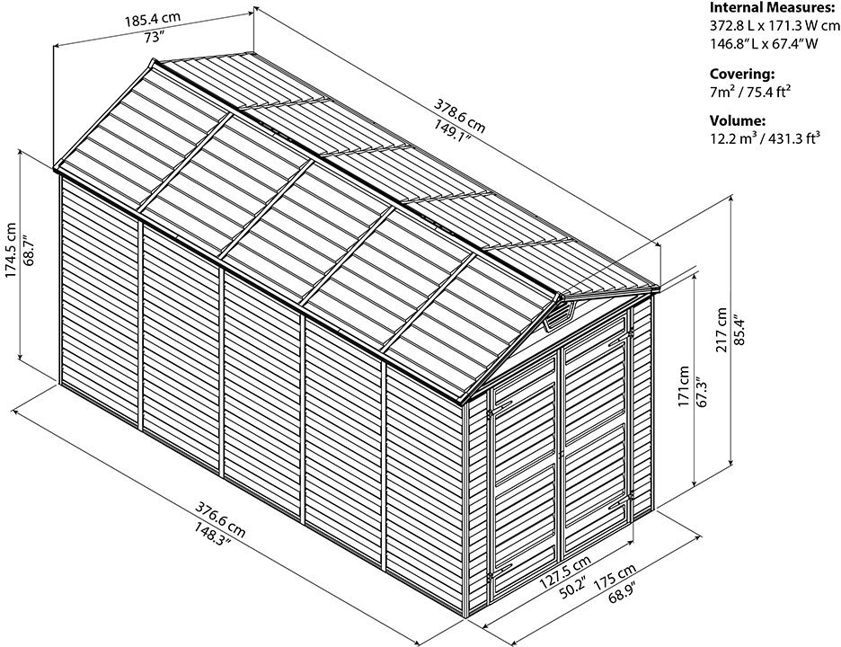 6 x 12 Palram Skylight Plastic Apex Shed - Grey - elbec garden buildings