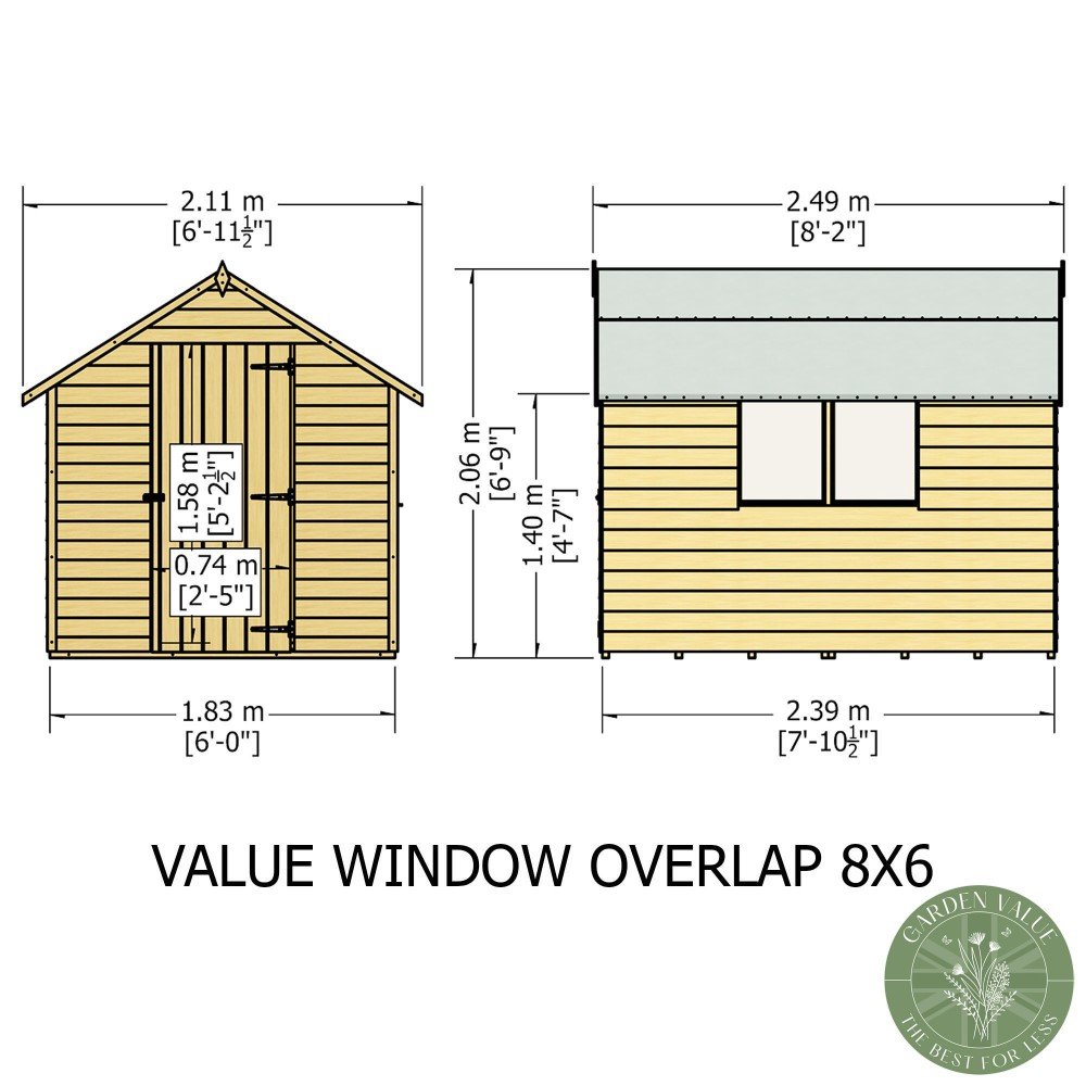 8 x 6 Shire Value Overlap Shed - elbec garden buildings