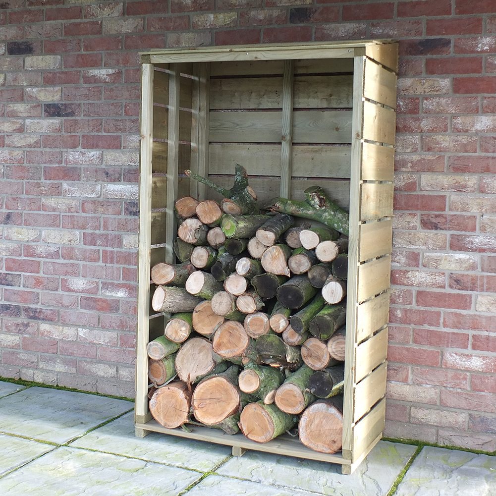 3 x 1.5 Shire Tall Wall Log Store - Pressure Treated - elbec garden ...
