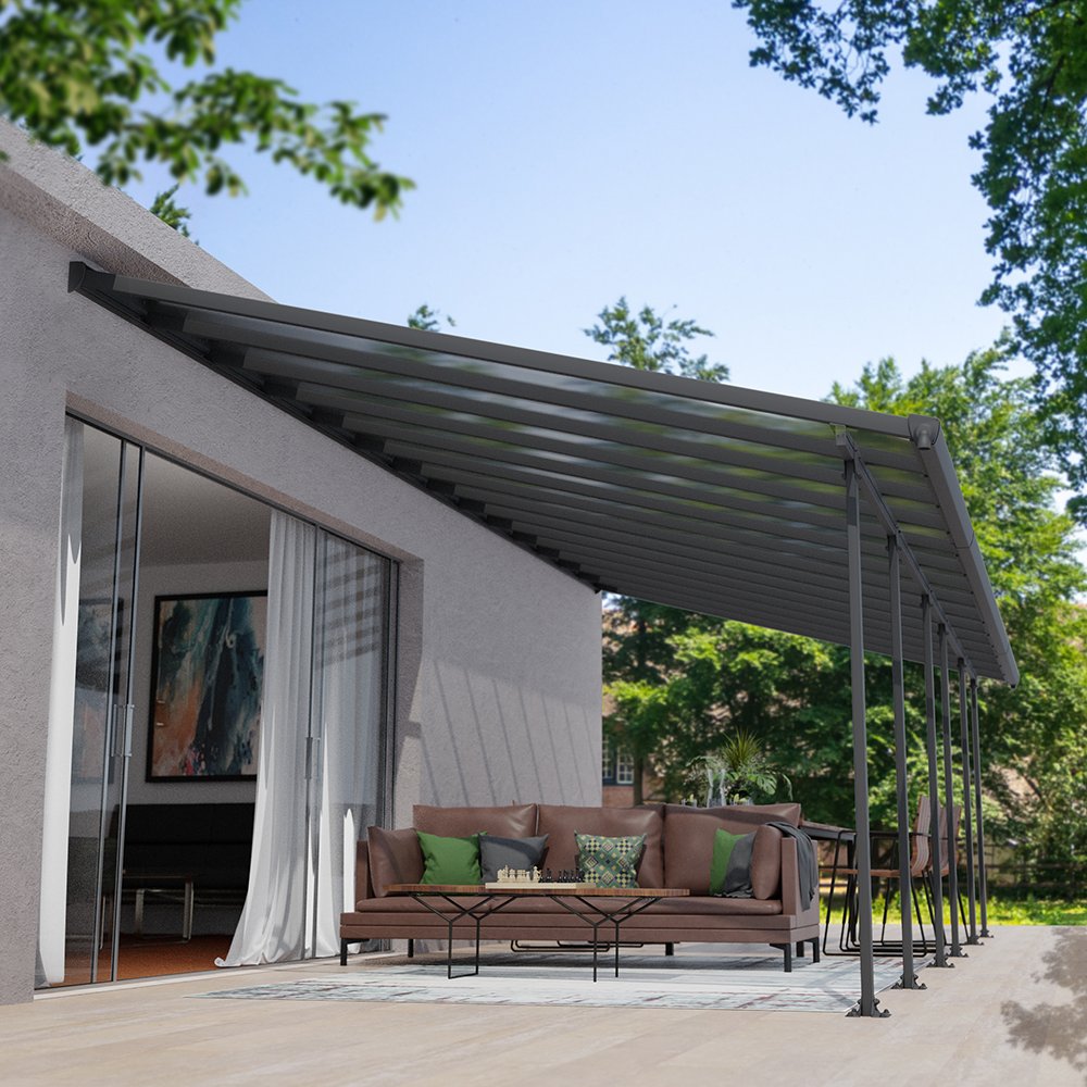 13 x 28 (4.00m x 8.50m) Palram Canopia Feria Grey Clear Patio Cover ...