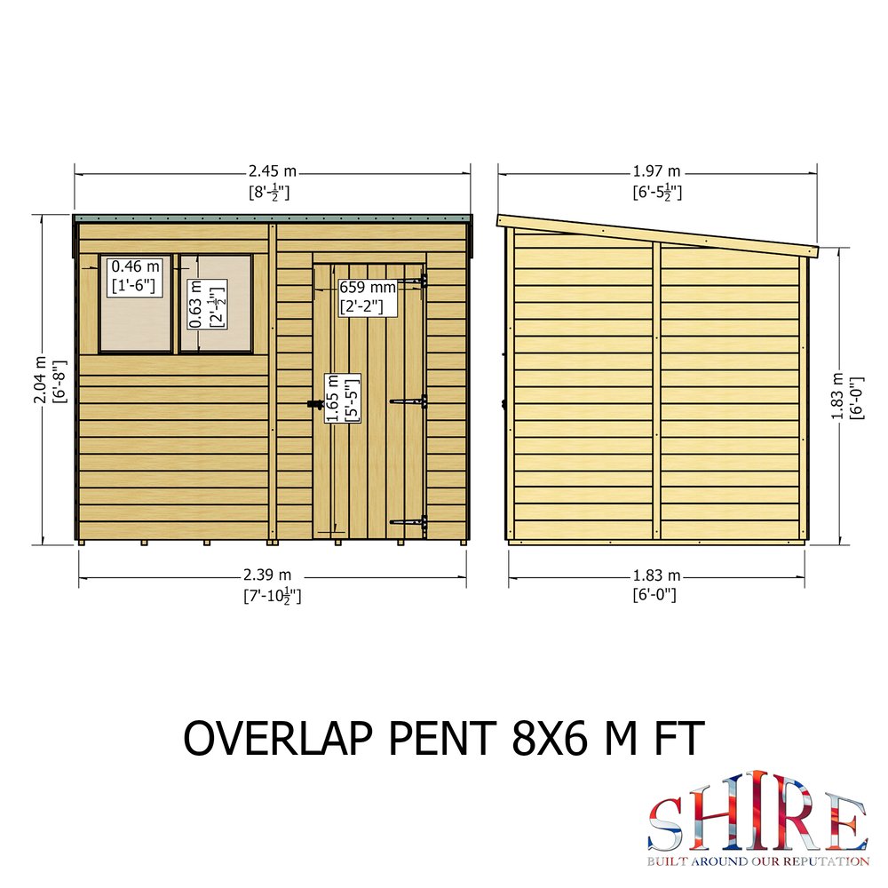 8 x 6 Shire Overlap Pent Shed - elbec garden buildings