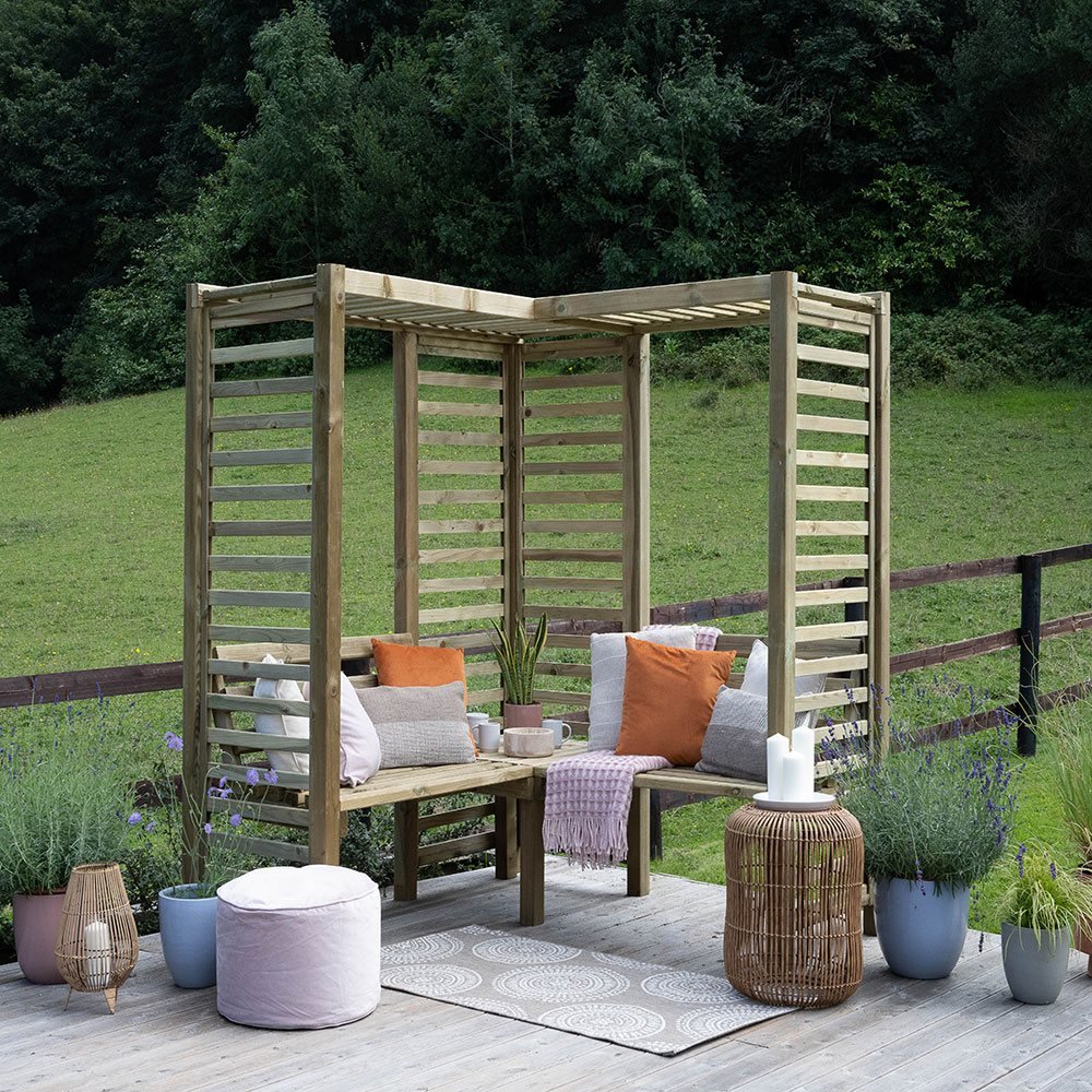 Forest Firenze Corner Garden Arbour Seat - Pressure Treated - 5’11 x 5 ...