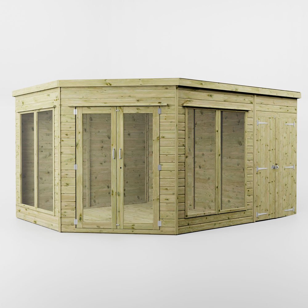 13 x 9 Corner Summerhouse with Shed - elbec garden buildings