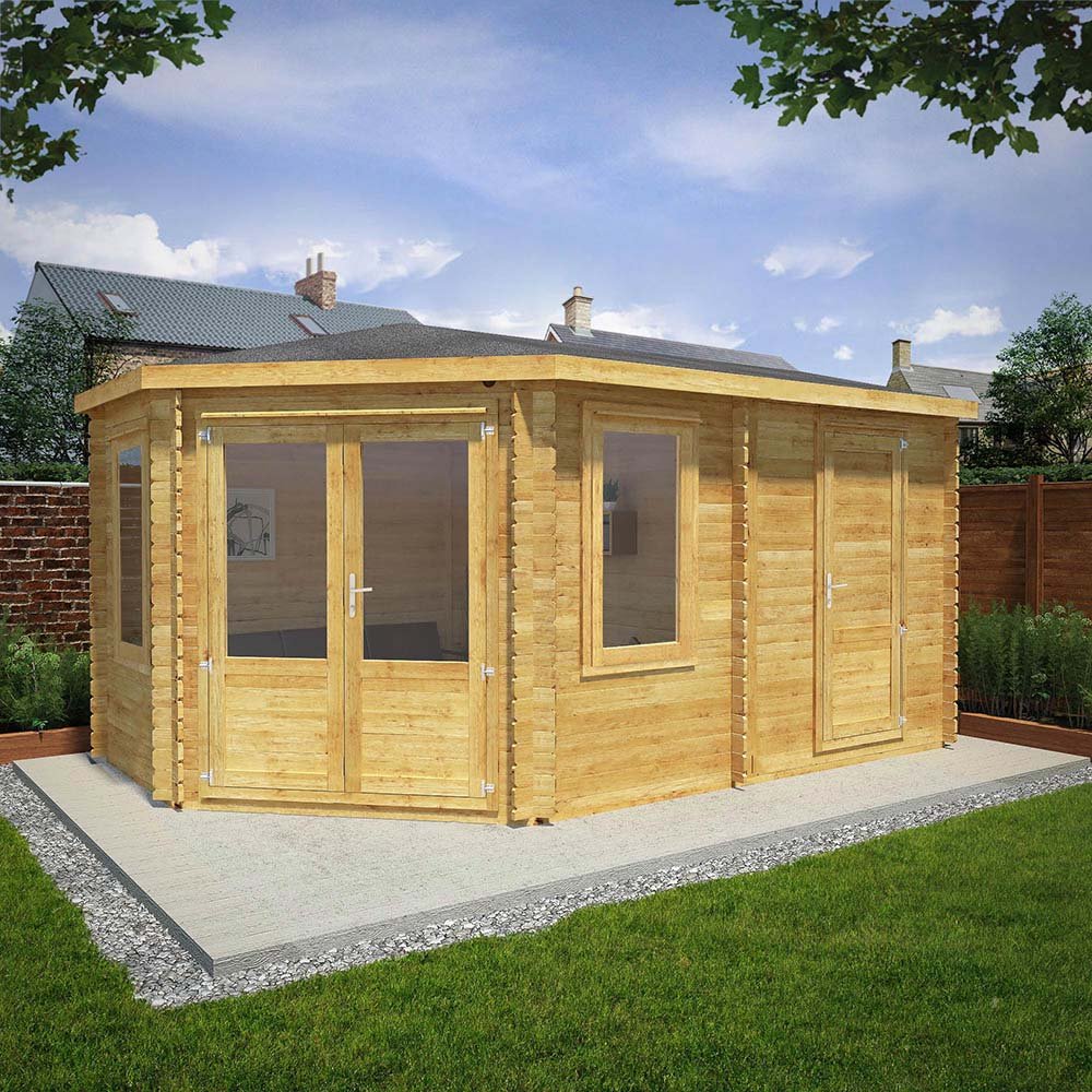 Mercia 5x3 Corner Lodge Plus & Side Shed - elbec garden buildings