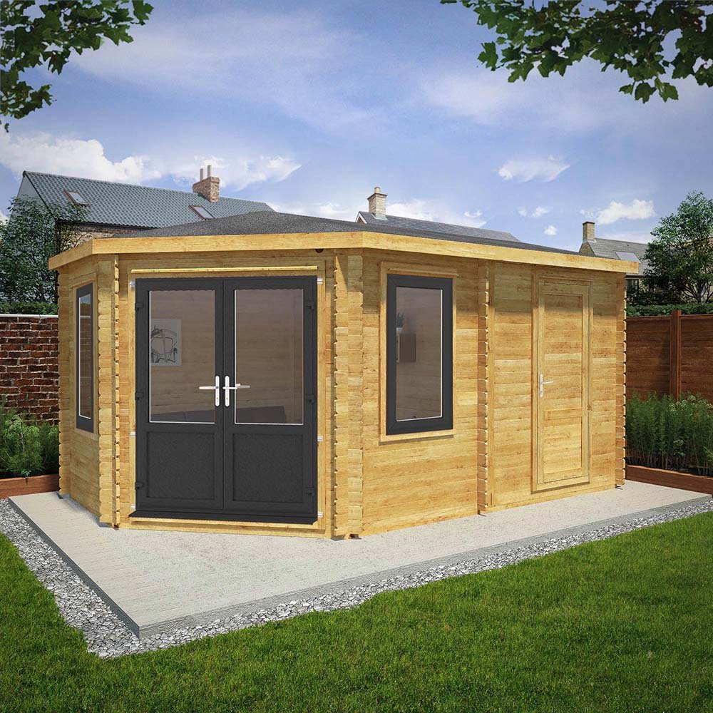 Mercia 5x3 Corner Lodge Plus & Side Shed - elbec garden buildings