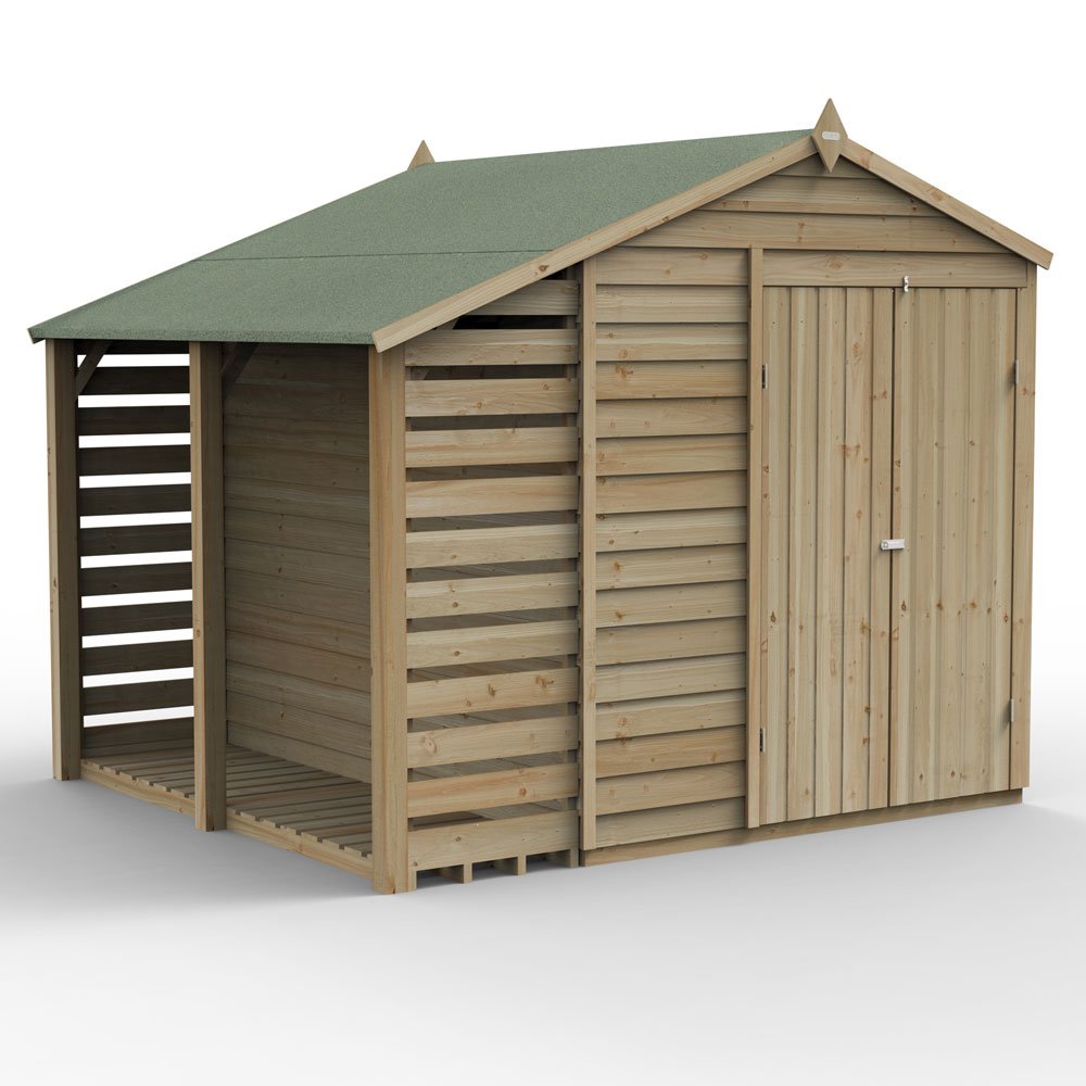 Forest 8x6 4Life Apex Shed with Double Doors & Lean-to - elbec garden ...