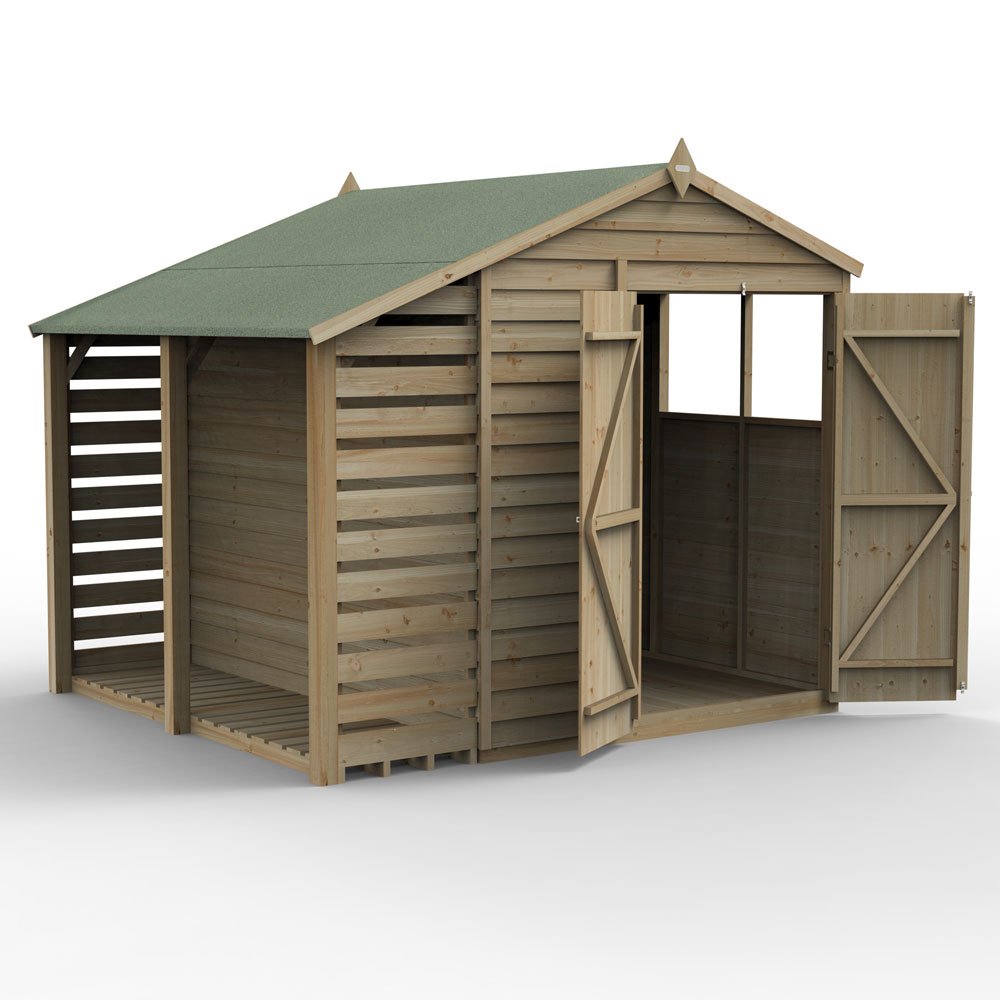 Forest 8x6 4Life Apex Shed with Double Doors & Lean-to - elbec garden ...