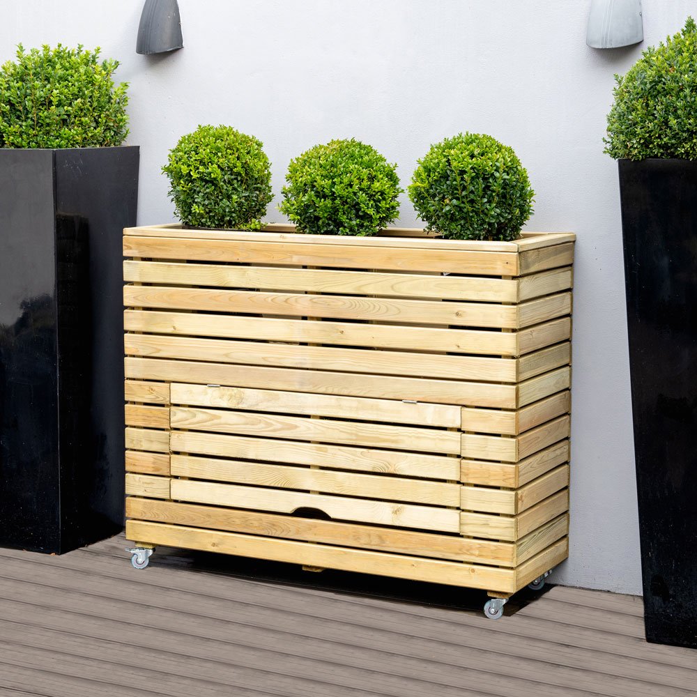 Forest Linear Wooden Planter with Storage and Wheel - elbec garden ...