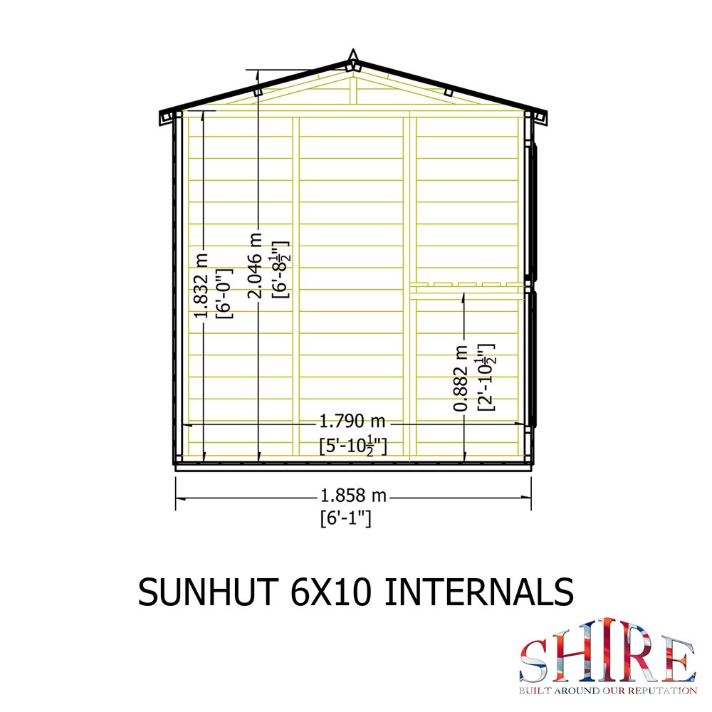6 x 10 Shire Sun Hut Apex Potting Shed - elbec garden buildings