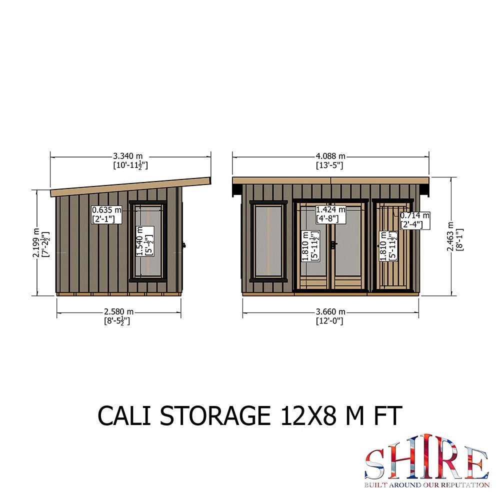 Shire 12x8 Cali Garden Office with Side Storage - elbec garden buildings
