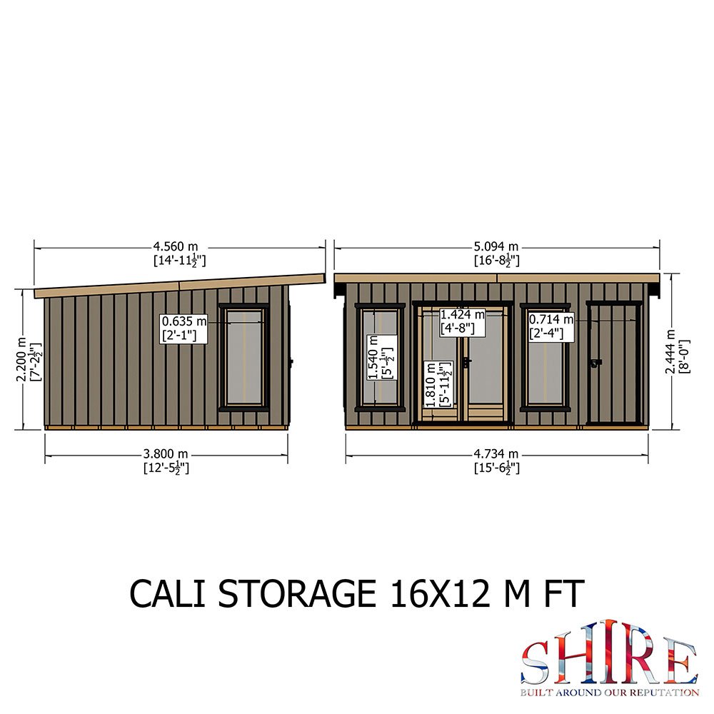 Shire 16x12 Cali Garden Office with Side Storage - elbec garden buildings