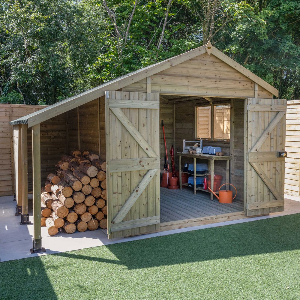 10 x 8 Timberdale Apex Shed & Log Store - elbec garden buildings