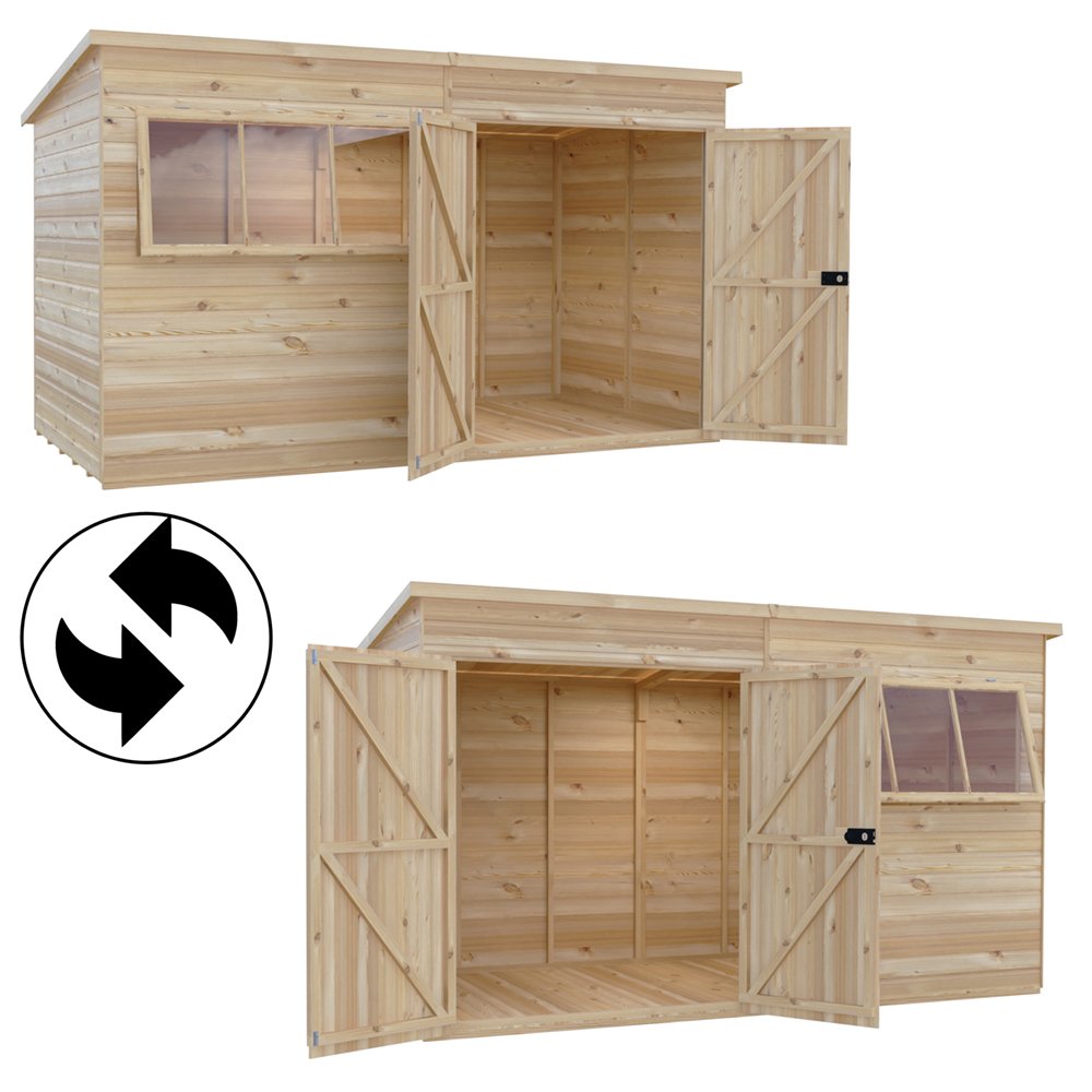 12x6 Shire Ranger Pent Shed With Double Doors - elbec garden buildings