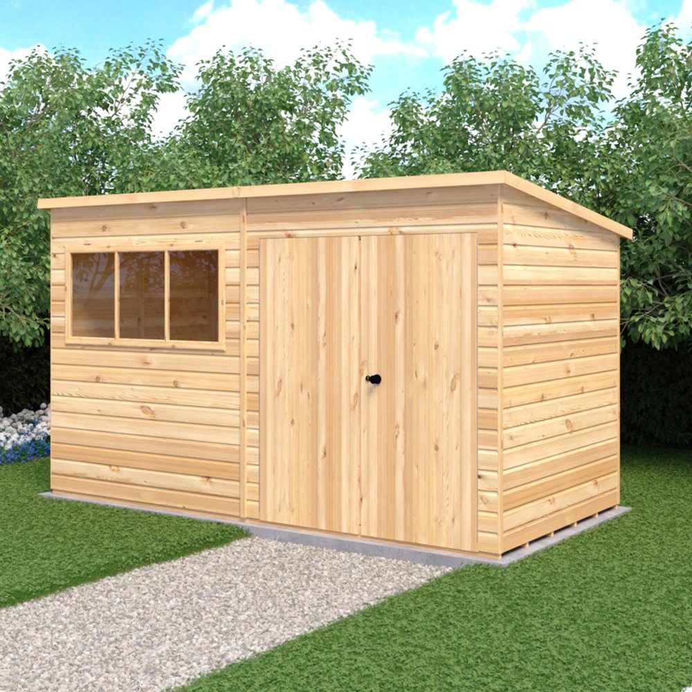 12x6 Shire Ranger Pent Shed With Double Doors - elbec garden buildings