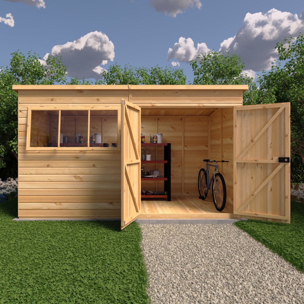 12x6 Shire Ranger Pent Shed With Double Doors - elbec garden buildings