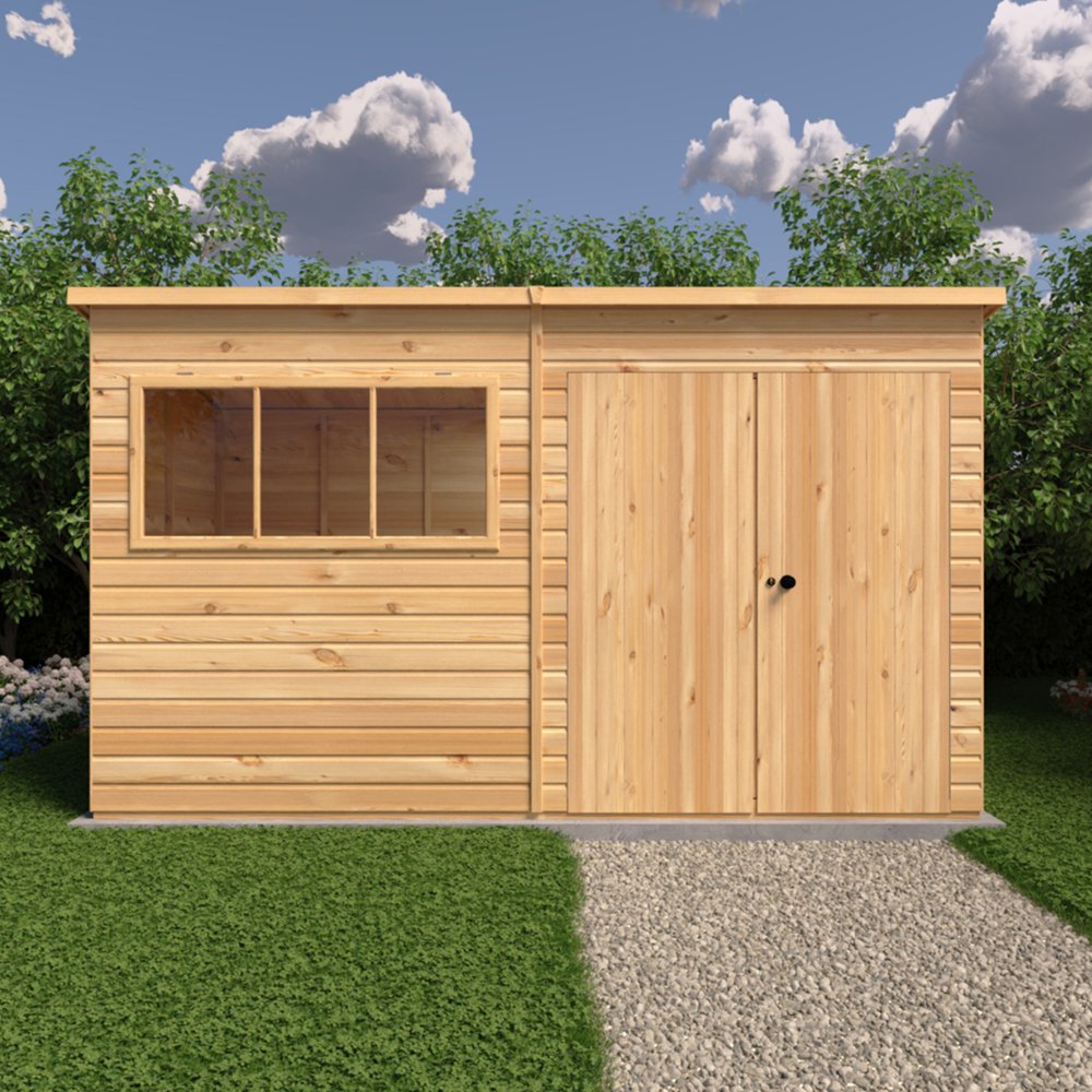 12x6 Shire Ranger Pent Shed With Double Doors - elbec garden buildings