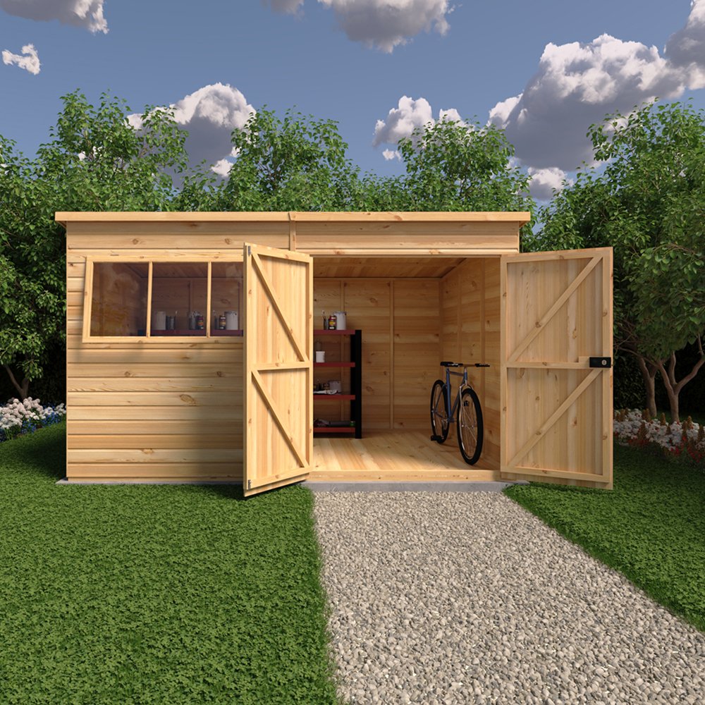 12x8 Shire Ranger Pent Shed With Double Doors - elbec garden buildings