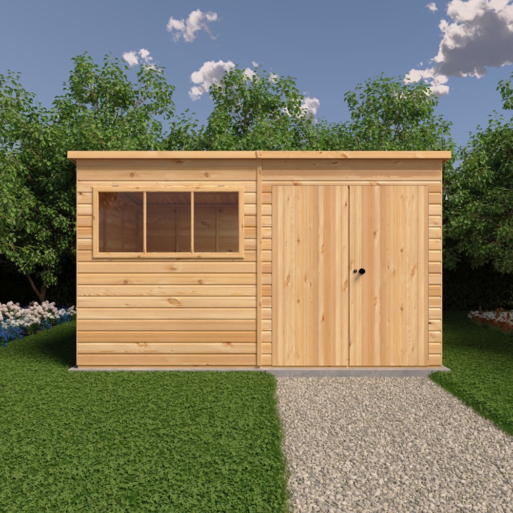 12x8 Shire Ranger Pent Shed With Double Doors - elbec garden buildings