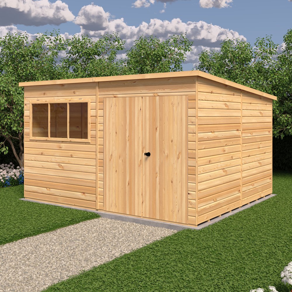 12x10 Shire Ranger Pent Shed With Double Doors - elbec garden buildings