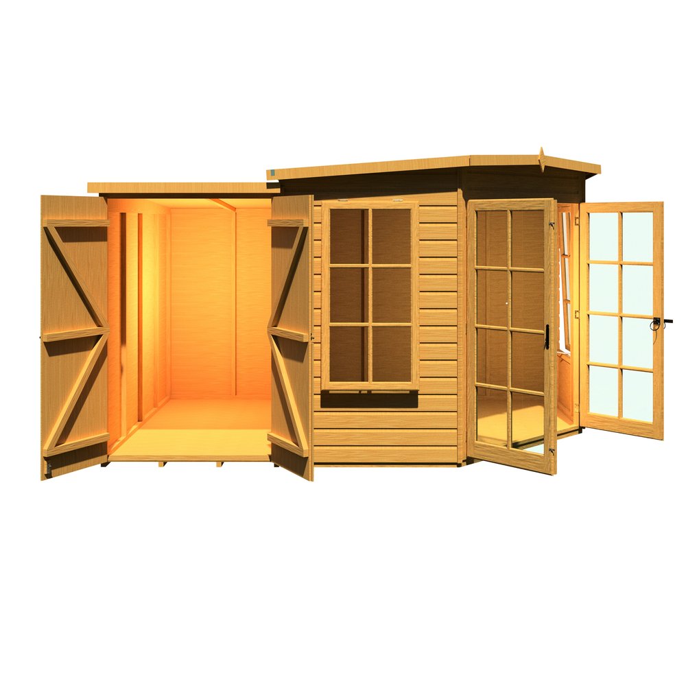 8 x 12 Shire Hampton Corner Summerhouse with Side Shed - elbec garden ...