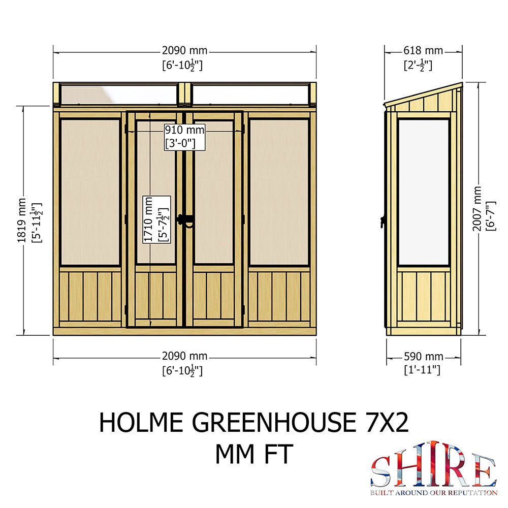 7 x 2 Shire Holme Mini Greenhouse - elbec garden buildings