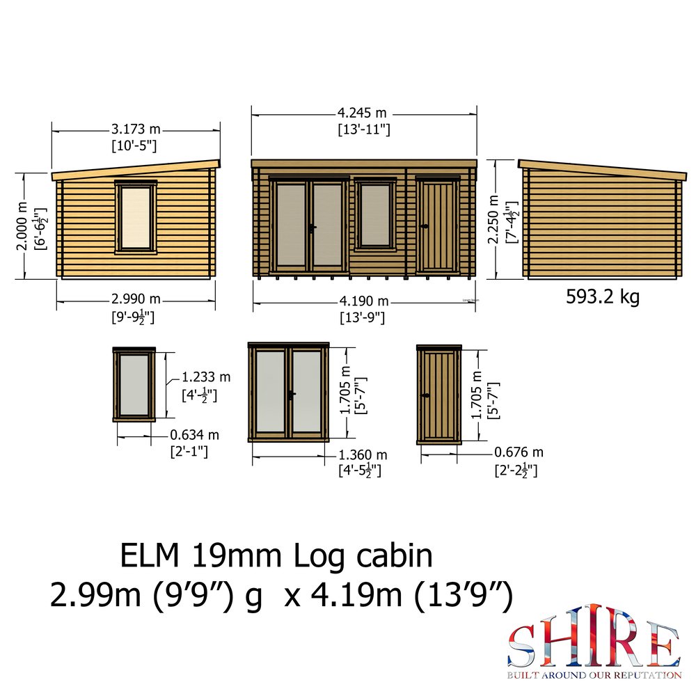 10x14 Shire Elm Log Cabin with Shed - elbec garden buildings