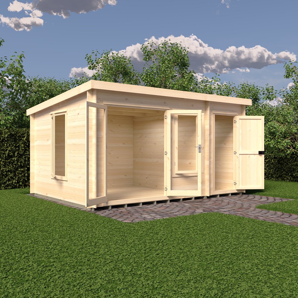 10x14 Shire Elm Log Cabin with Shed - elbec garden buildings