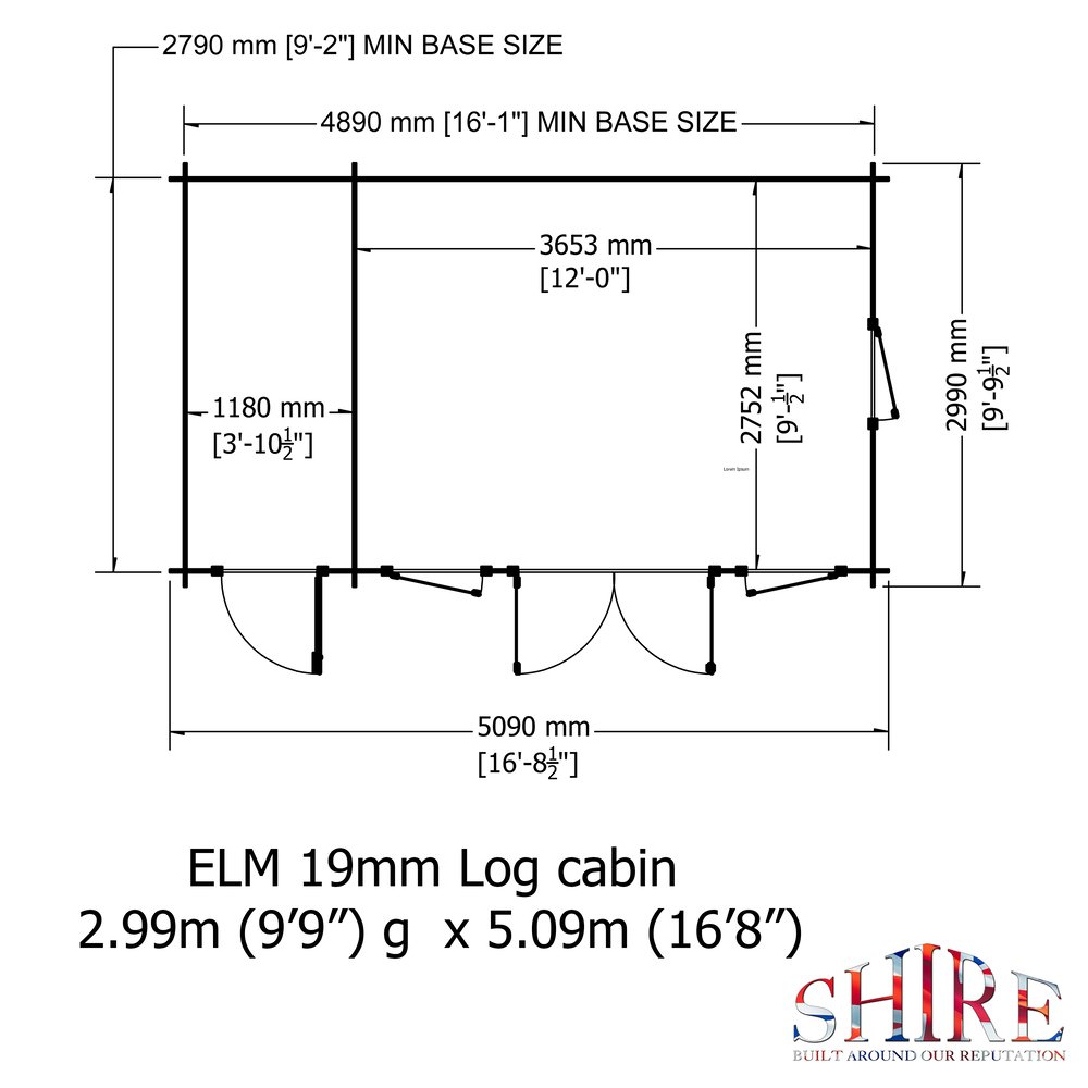 10x17 Shire Elm Log Cabin with Shed - elbec garden buildings