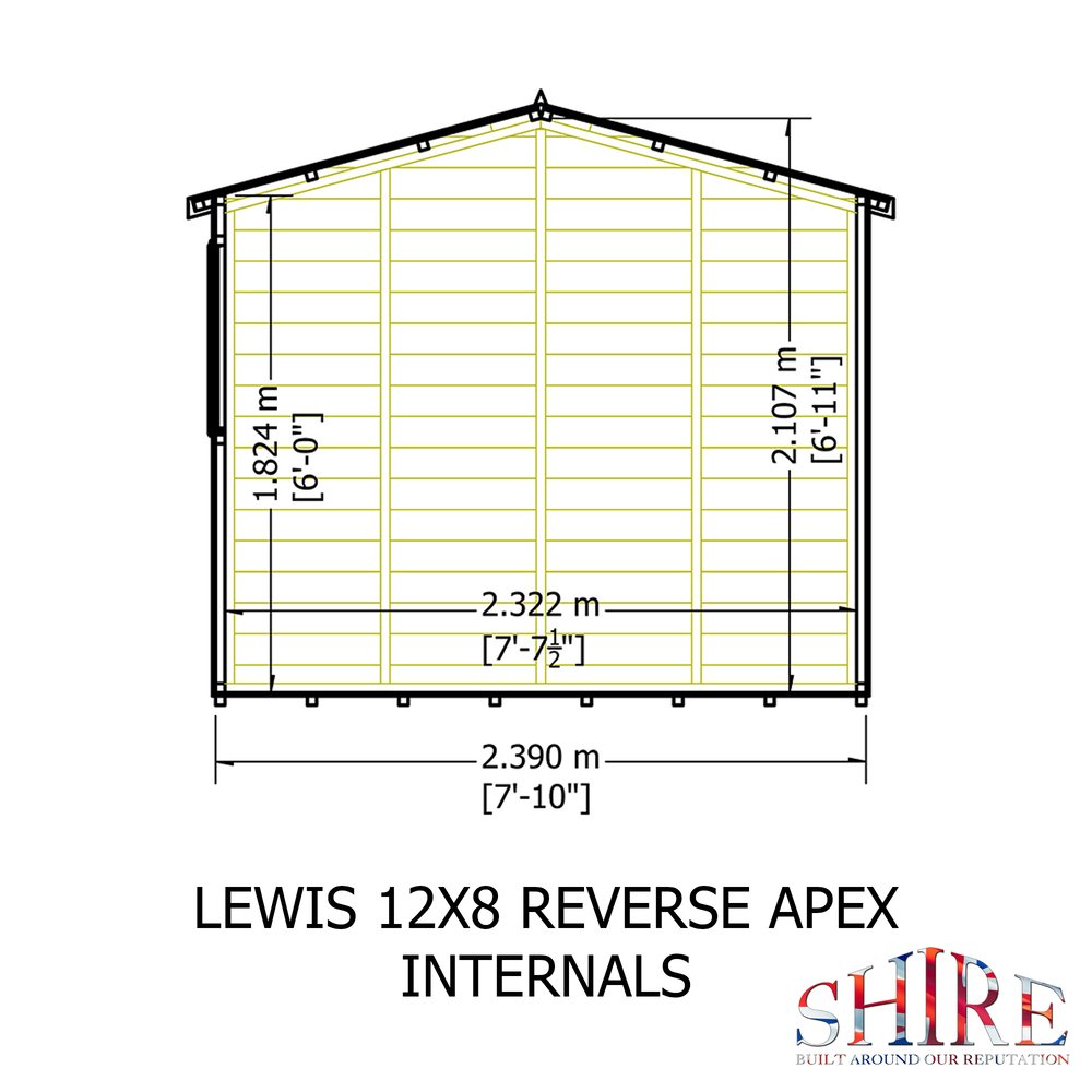 12x8 Lewis Reverse Apex Shed LHS Door - elbec garden buildings