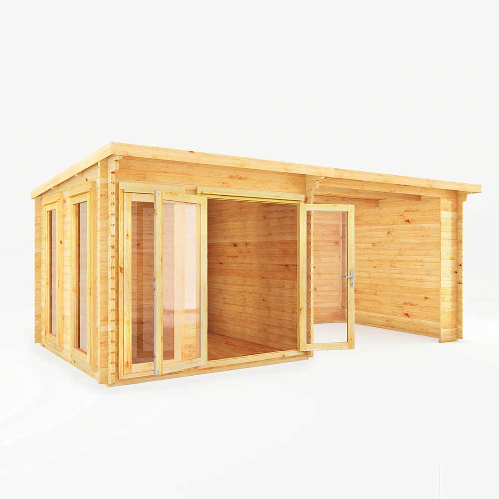 Mercia 6mx3m Studio Pent Log Cabin With Patio Area 34mm - elbec garden ...