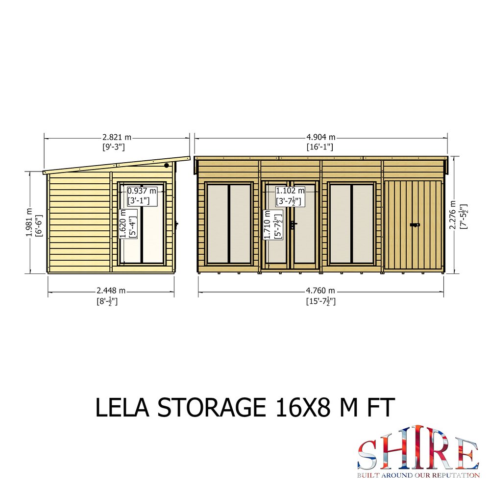 16x8 Shire Lela Summerhouse & Side Shed - elbec garden buildings
