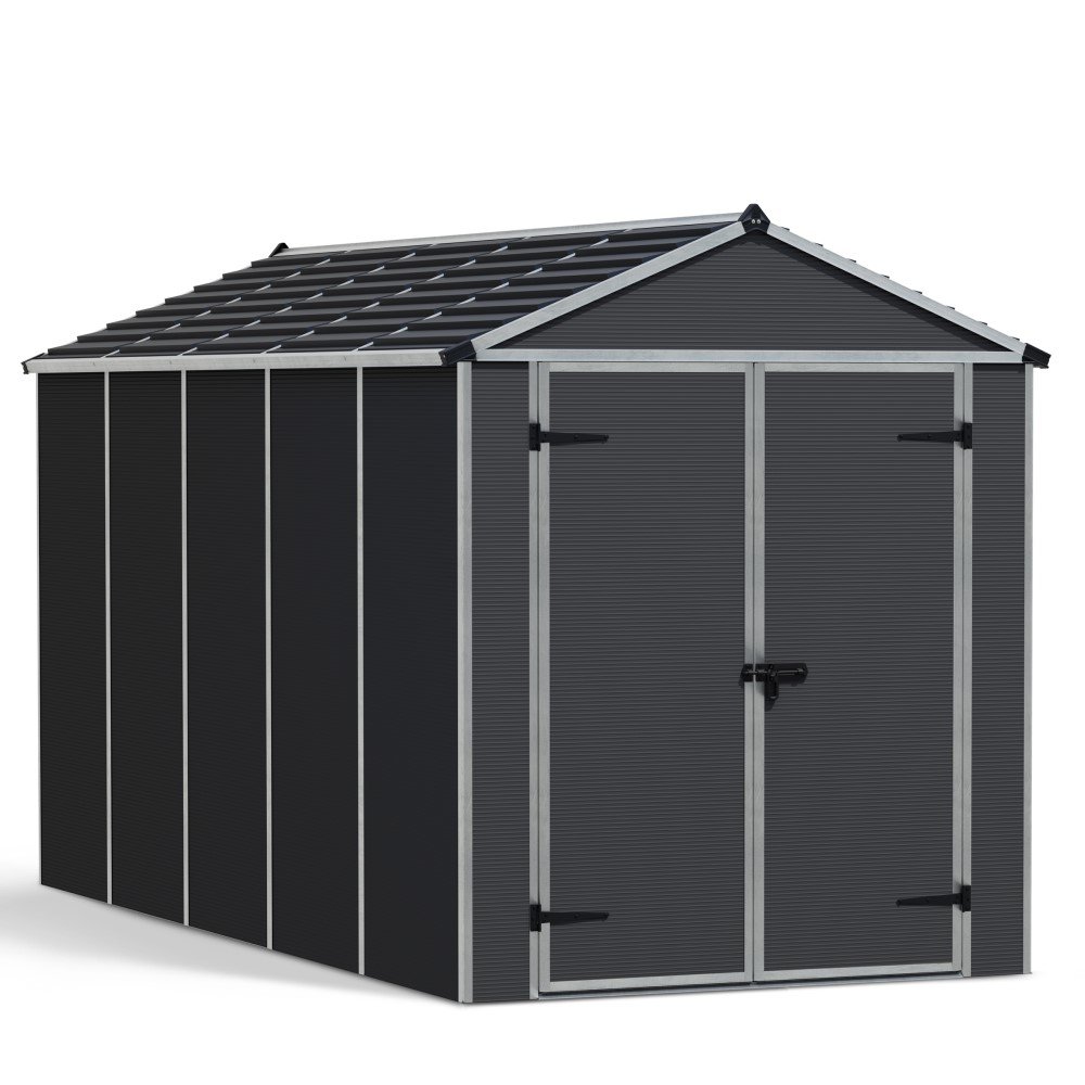 Palram Rubicon 6x12 Plastic Apex Shed in Dark Grey - elbec garden buildings