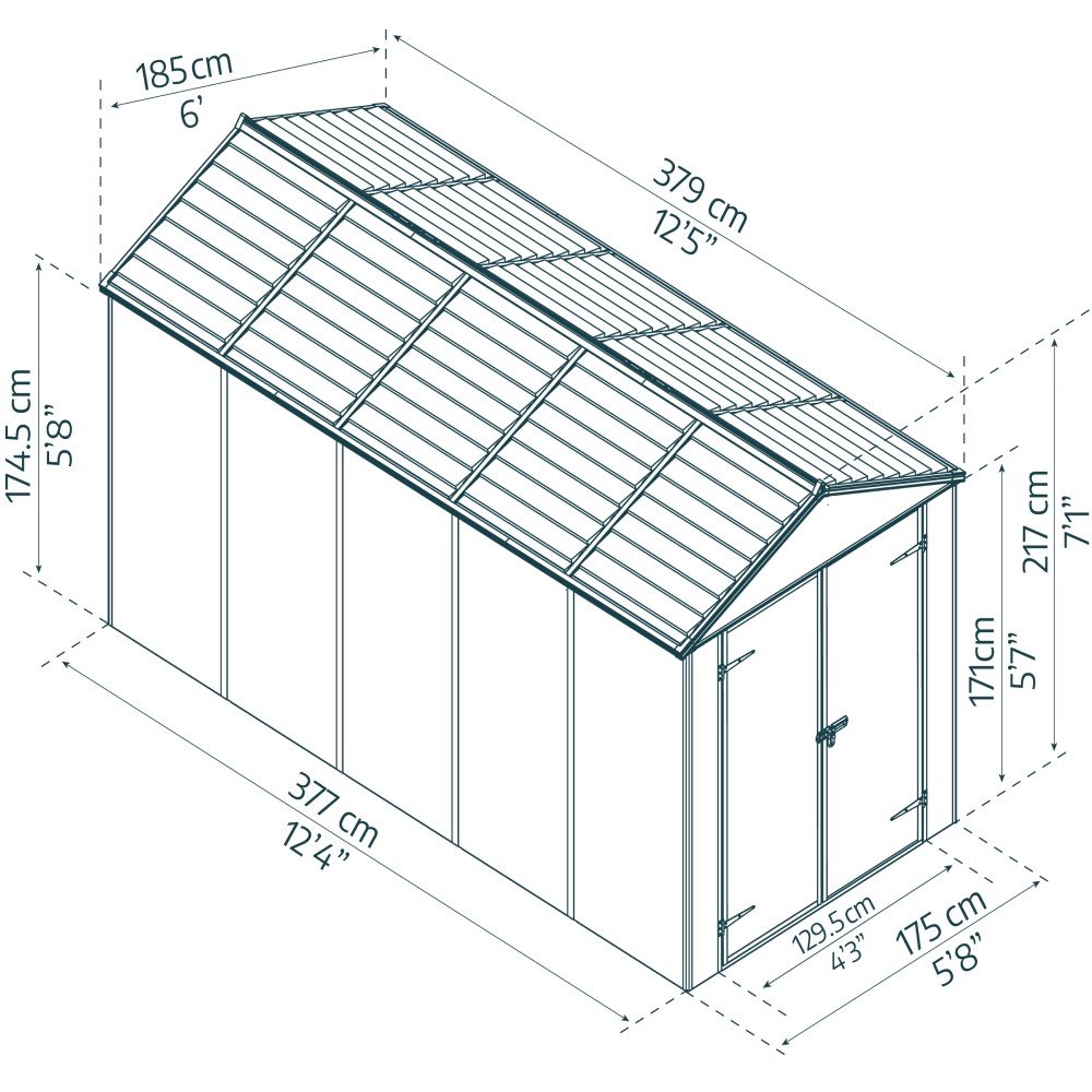 Palram Rubicon 6x12 Plastic Apex Shed in Dark Grey - elbec garden buildings
