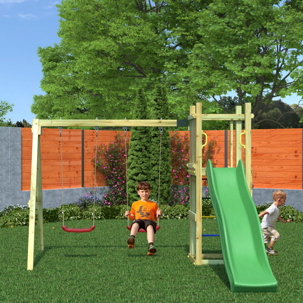 Shire Rock Wall Double Swing & Slide - elbec garden buildings
