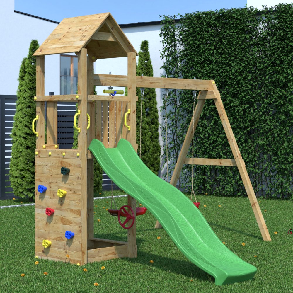 Sky High Hideout Double Swing & Slide - elbec garden buildings