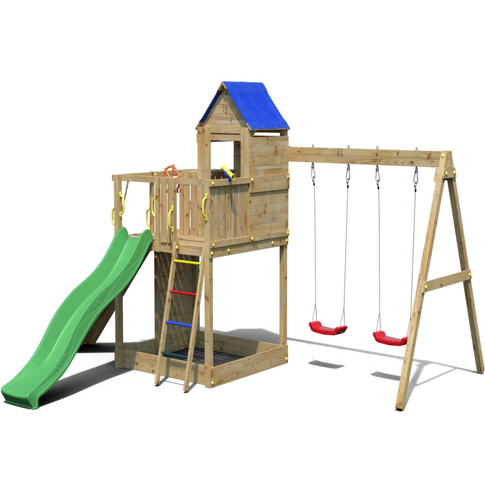 Shire Treehouse & Double Swing & Slide - elbec garden buildings
