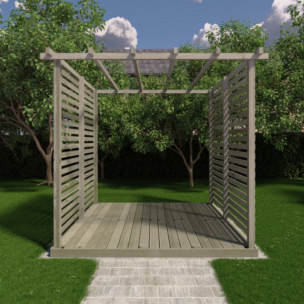 Shire Ivy 8x8 Pergola with Deck & Sides - elbec garden buildings