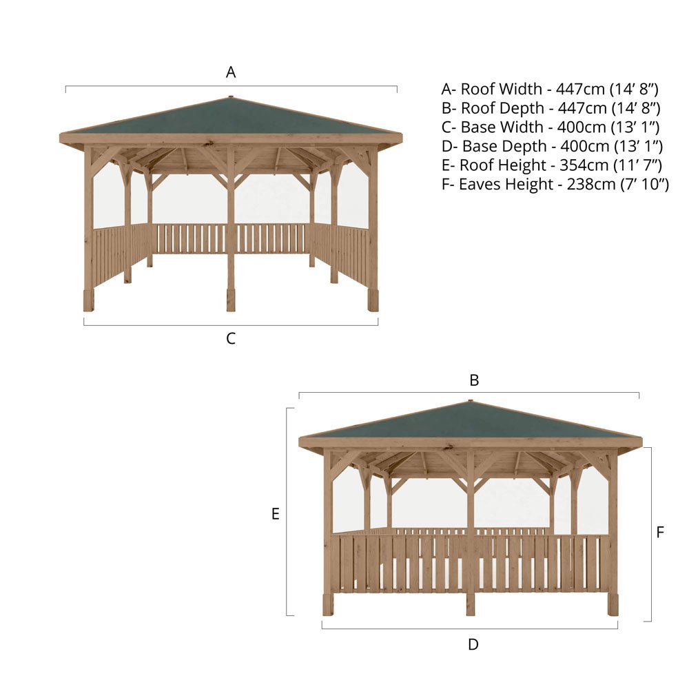 Mercia 4mx4m Thorpe Gazebo With Vertical Rails - elbec garden buildings