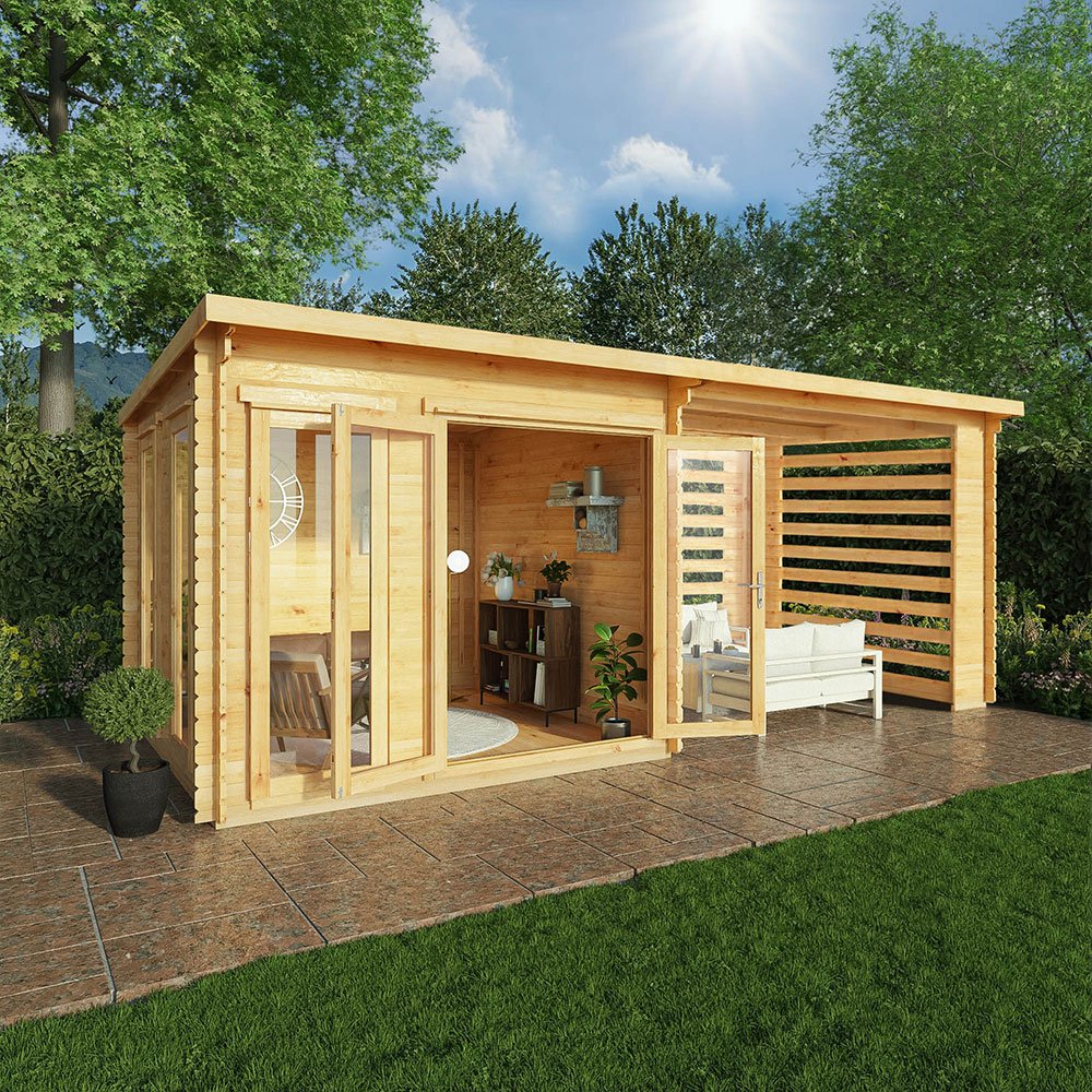 Mercia 6mx3m Studio Pent Log Cabin With Side Area 28mm - elbec garden ...