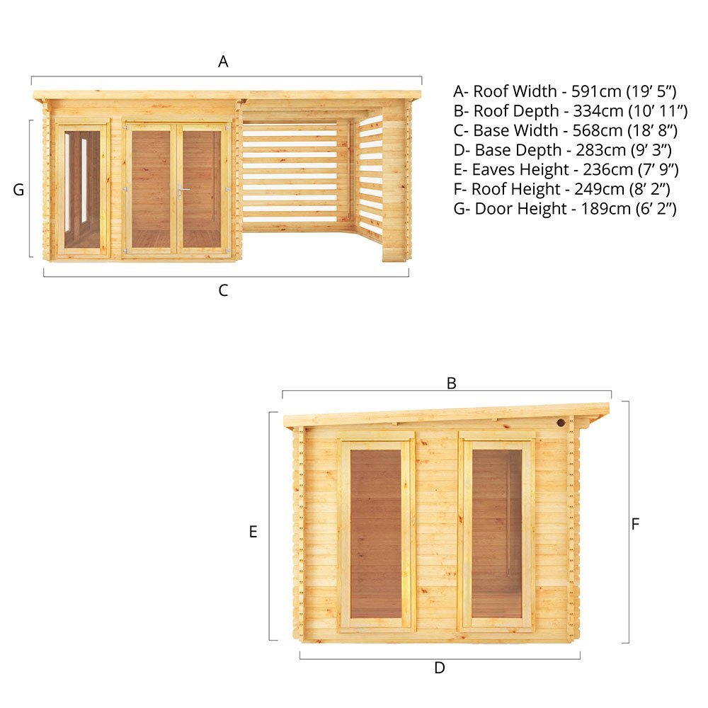 Mercia 6mx3m Studio Pent Log Cabin With Side Area 28mm - elbec garden ...