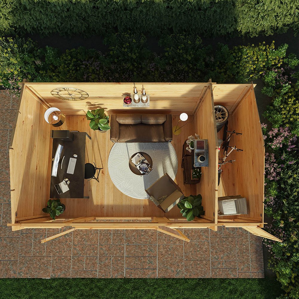 5.1m x 3m Mercia Home Office Studio With Side Shed - (28mm to 44mm Logs ...