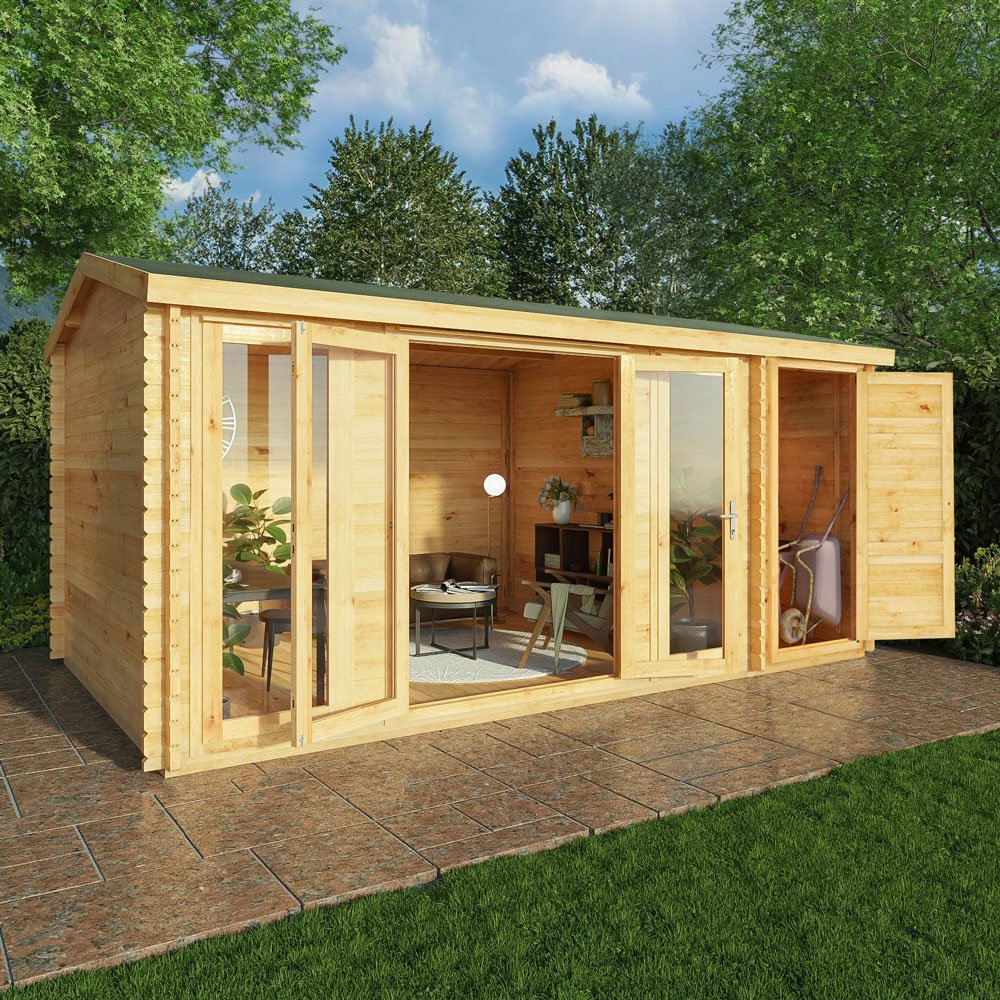 5.1m x 3m Mercia Home Office Studio With Side Shed - (28mm to 44mm Logs ...
