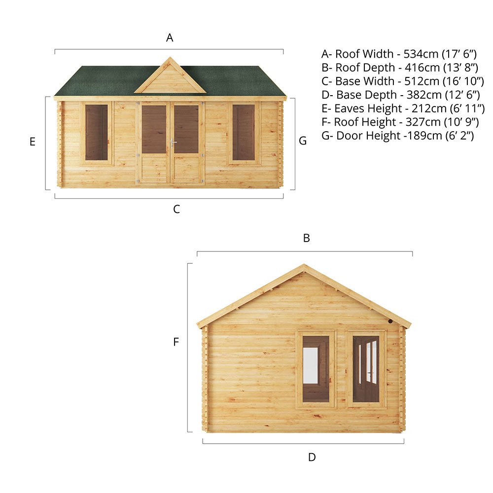 5.3m x 4m Clock Tower Log Cabin - 44mm - elbec - elbec garden buildings